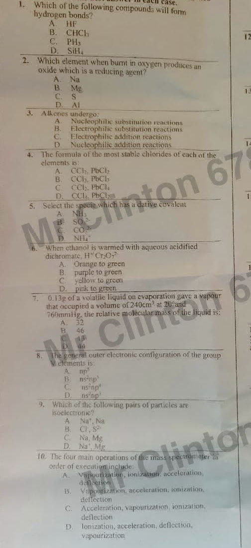 1. Which of the following compounds will | StudyX