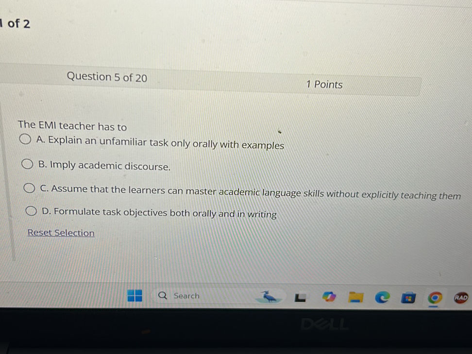 The EMI teacher has to A. Explain an | StudyX