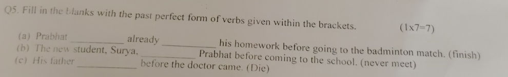Q5. Fill in the blanks with the past perfect | StudyX