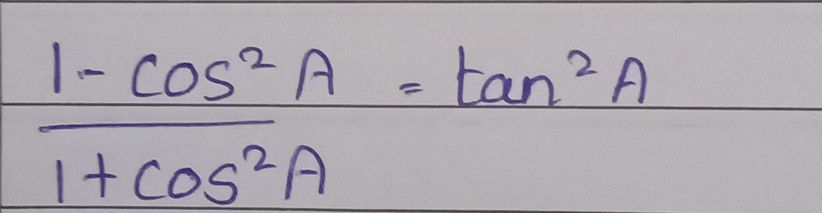 Prove trigonometric identity: (1 - cos^2 A) | StudyX