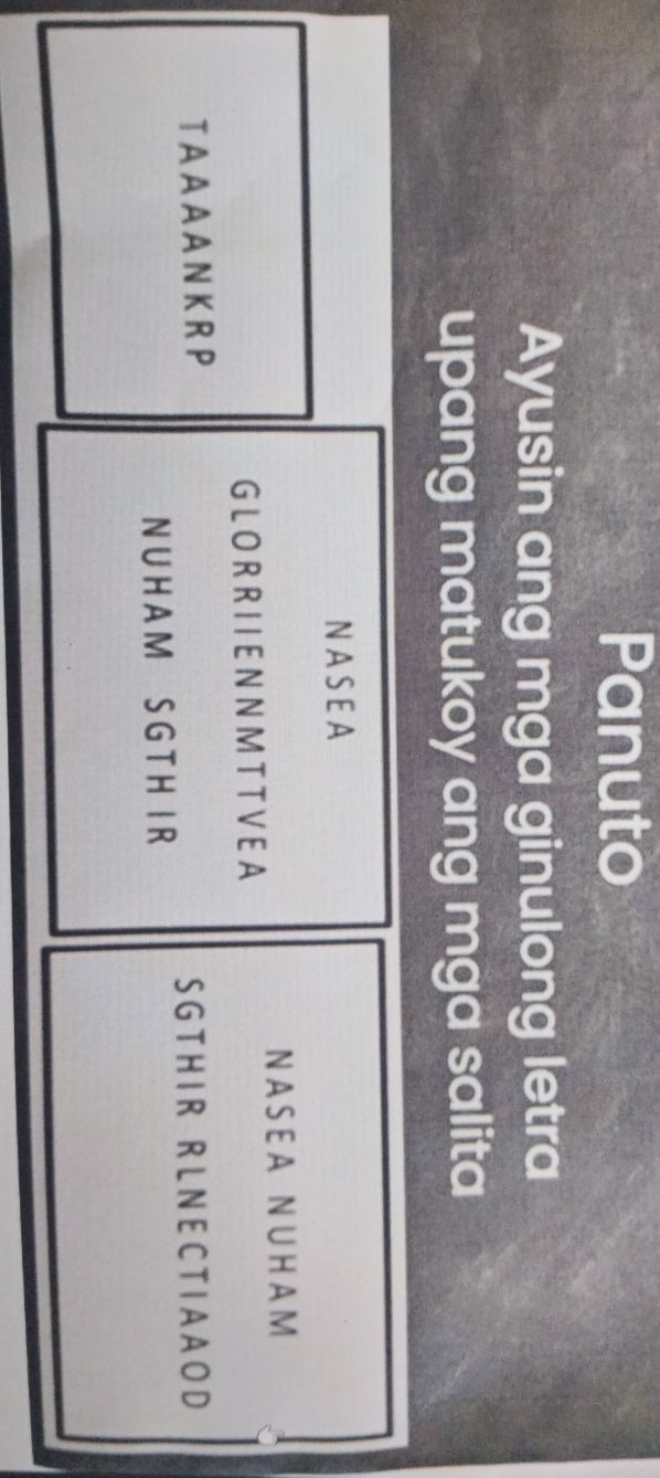 Panuto Ayusin ang mga ginulong letra upang | StudyX