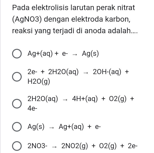 Pada elektrolisis larutan perak nitrat | StudyX