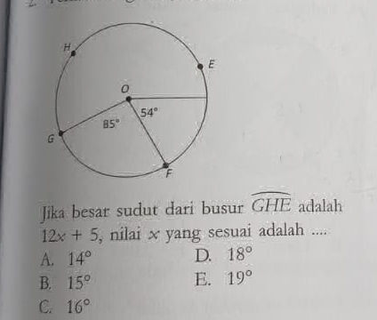 Jika besar sudut dari busur $ {GHE}$ adalah | StudyX