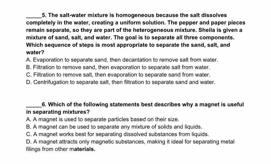5. The salt-water mixture is homogeneous | StudyX