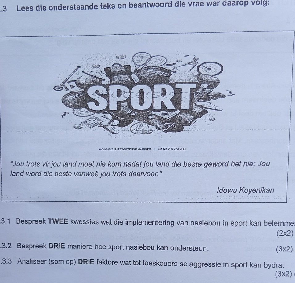 2.3 Lees die onderstaande teks en beantwoord | StudyX