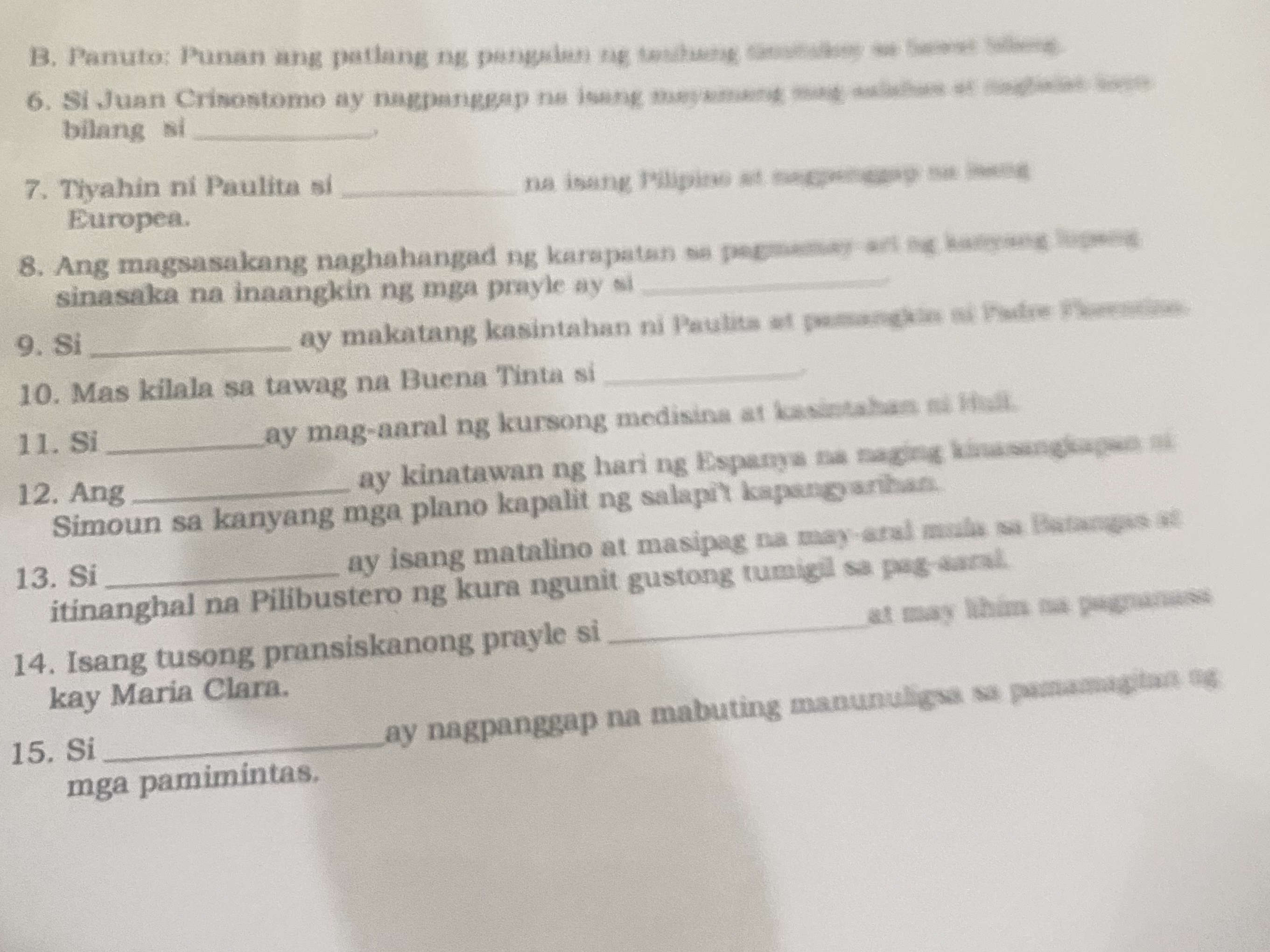 B. Panuto: Punan ang patlang ng pangan ng | StudyX