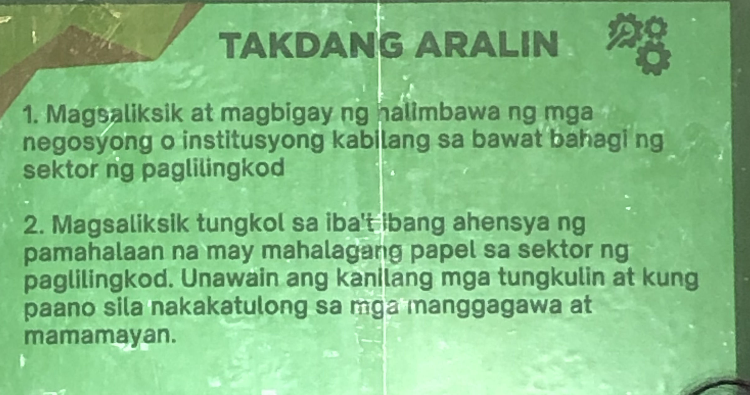 1. Magsaliksik at magbigay ng halimbawa ng | StudyX