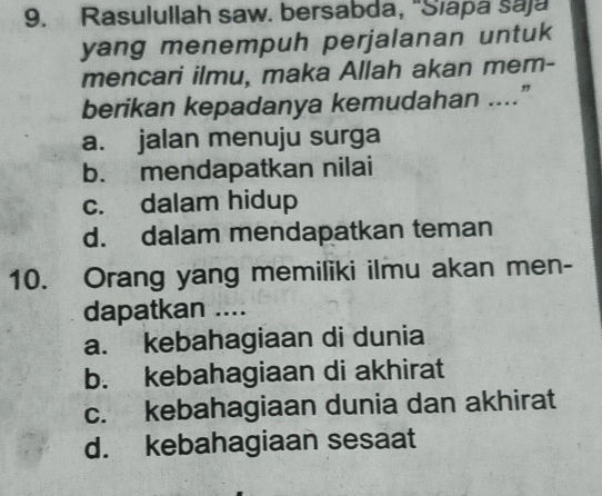9. Rasulullah saw. bersabda, "Siapa saja | StudyX