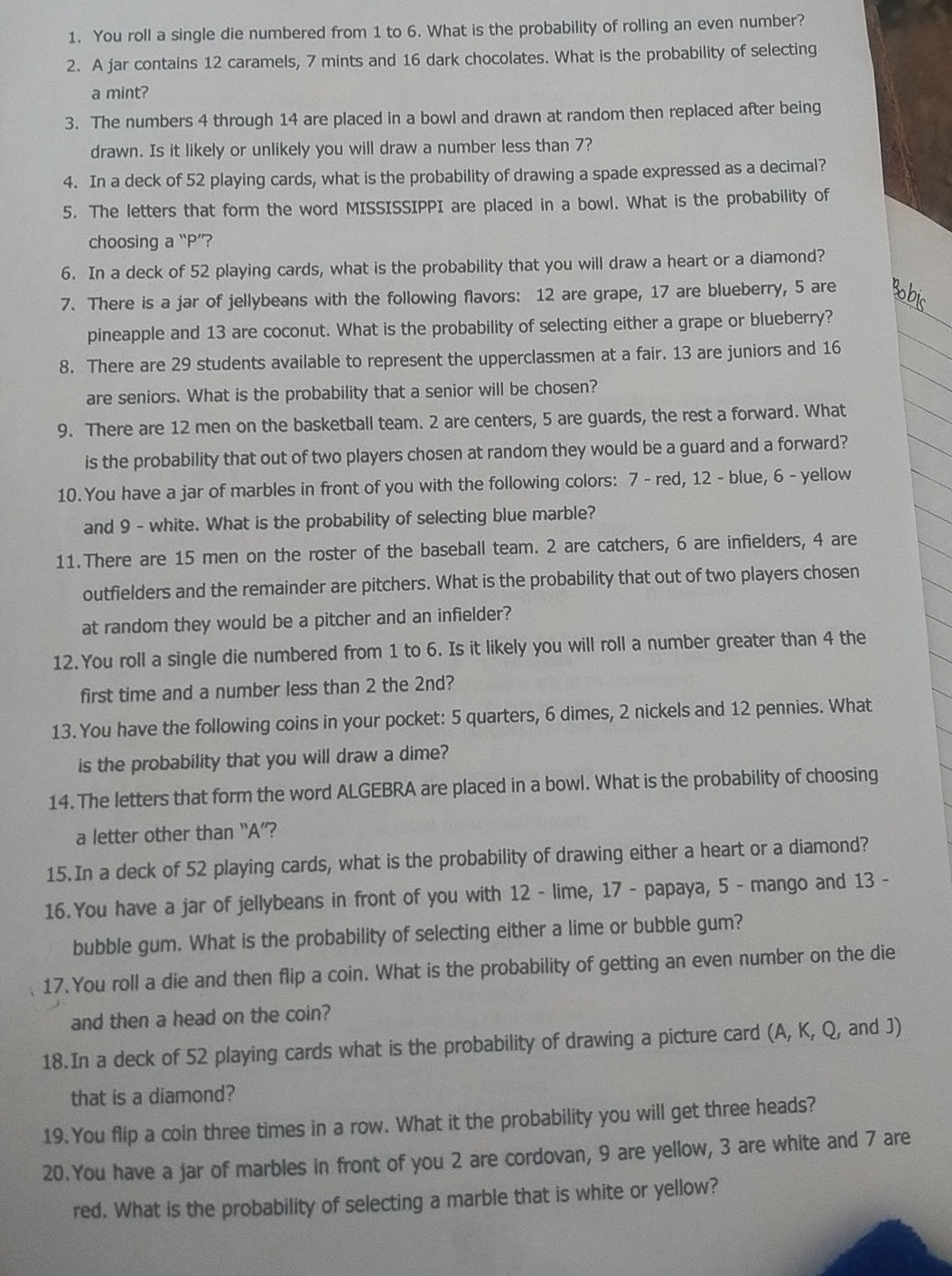 1. You roll a single die numbered from 1 to | StudyX