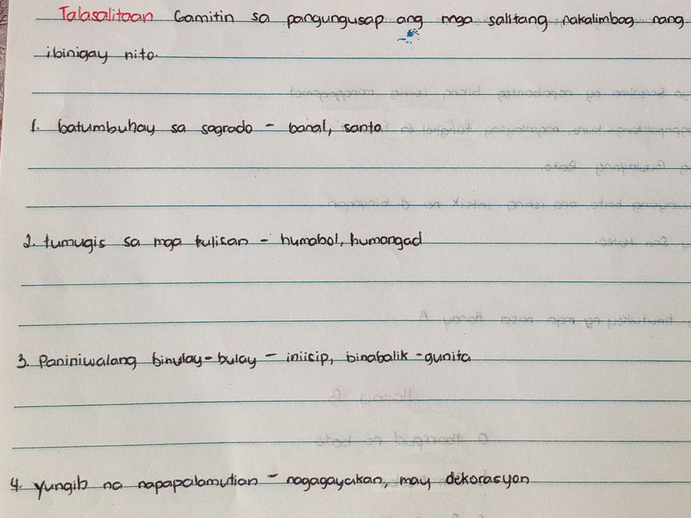 Talasalitaan Gamitin sa pangungusap ang mga | StudyX