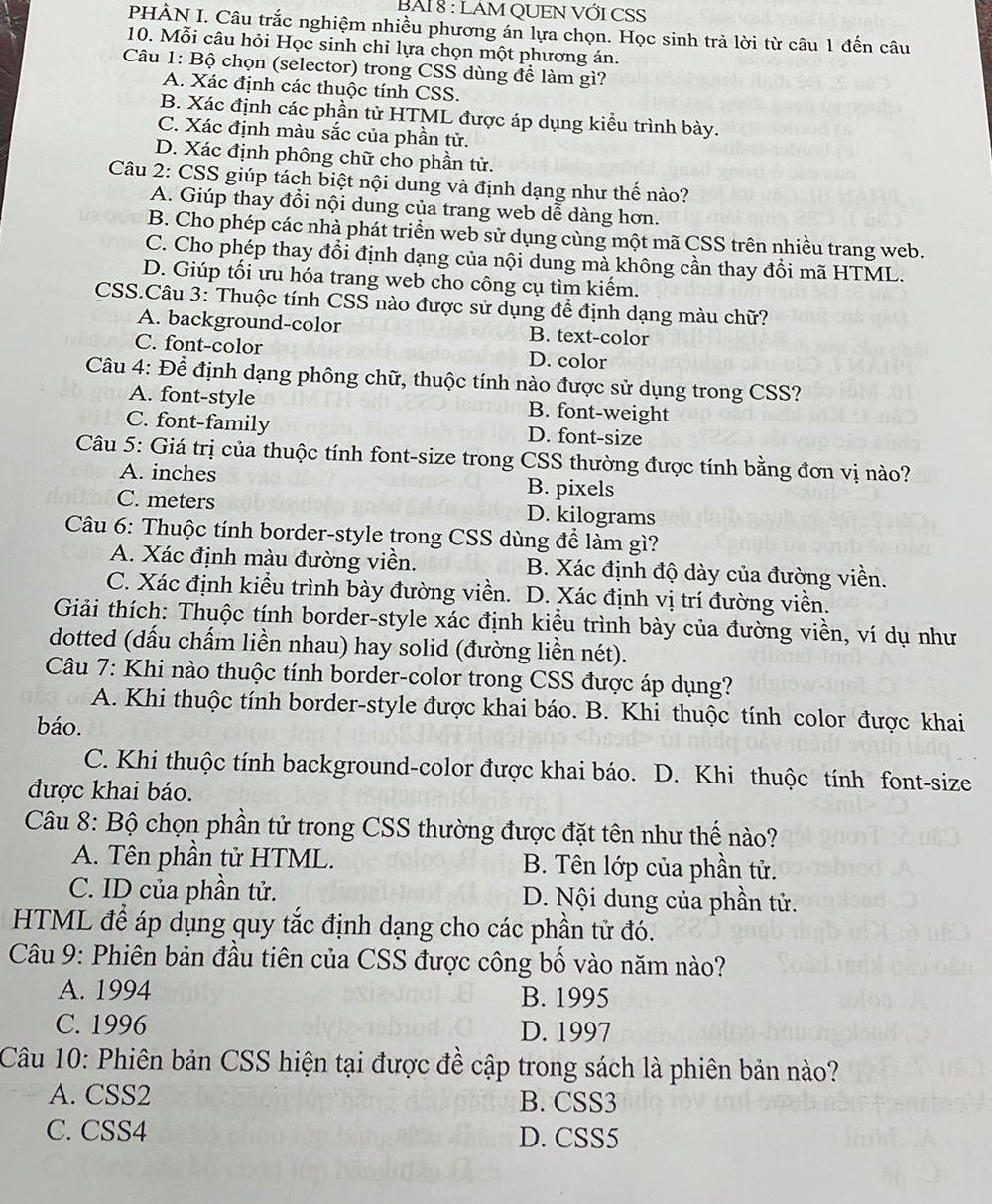 Câu 1: Bộ chọn (selector) trong CSS dùng để | StudyX