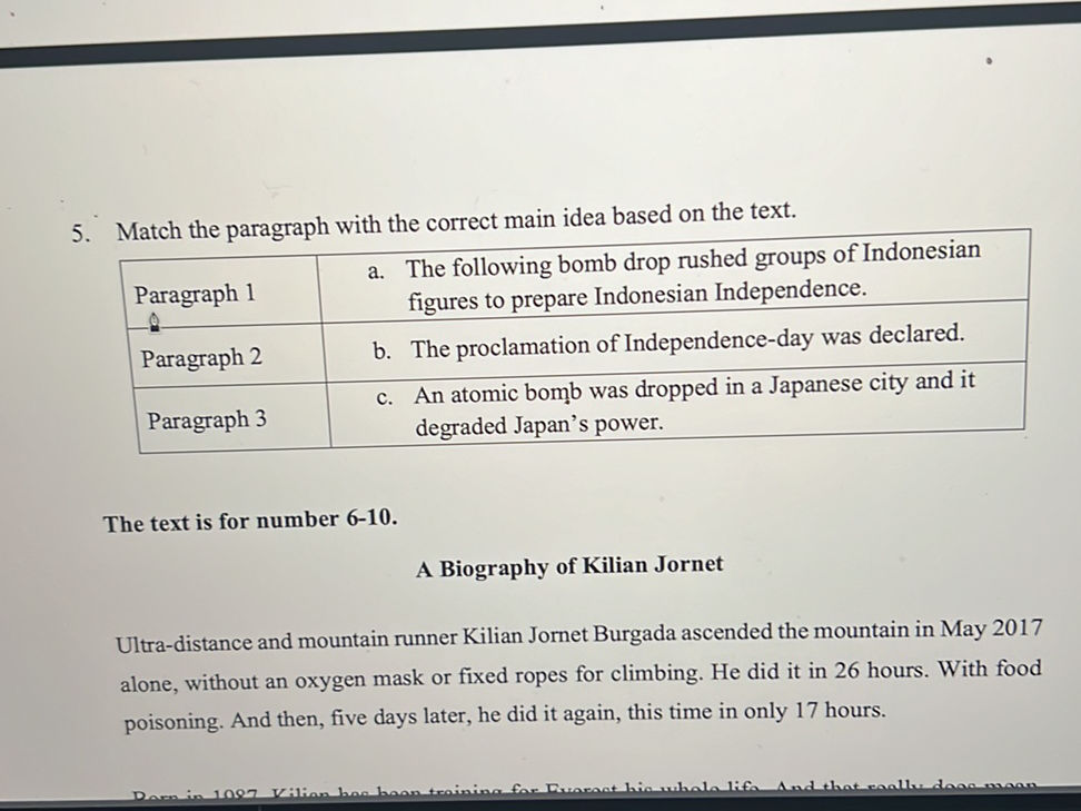 5. Match the paragraph with the correct main | StudyX