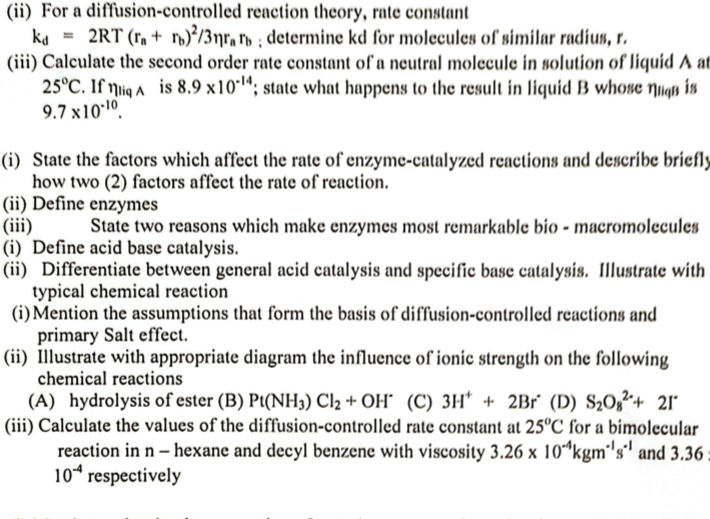 (ii) For a diffusion-controlled reaction | StudyX