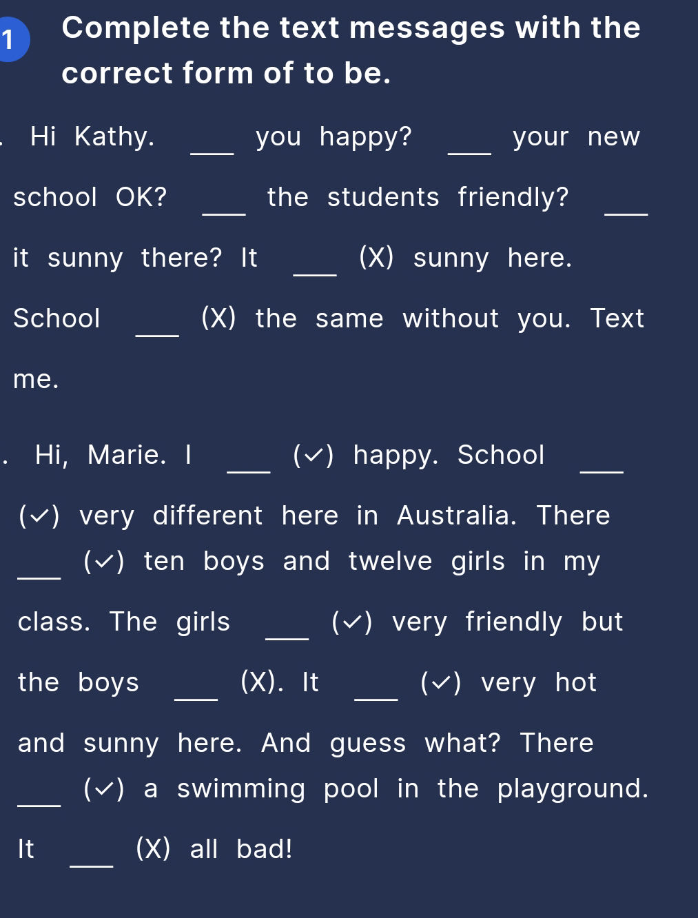 1 Complete the text messages with the | StudyX