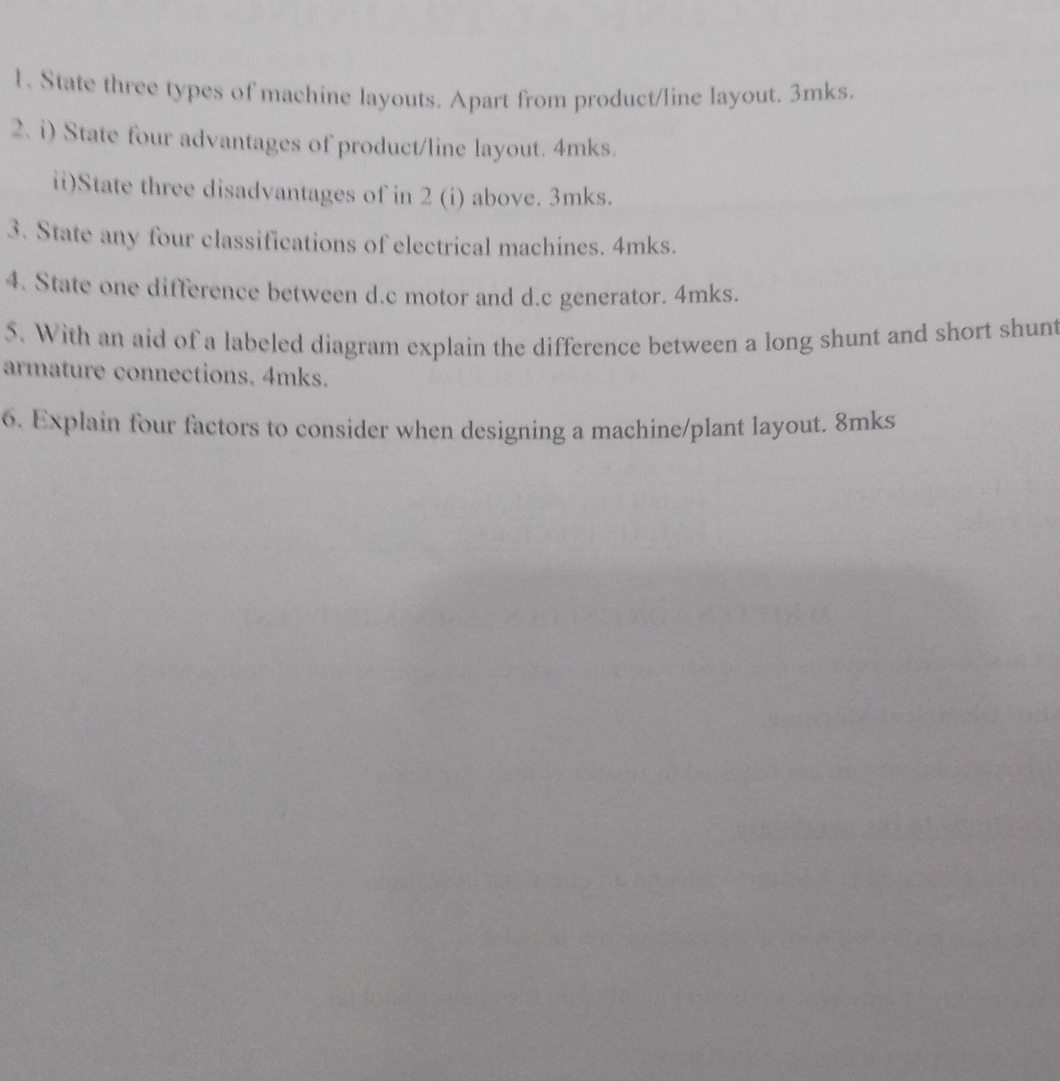 1. State three types of machine layouts. | StudyX