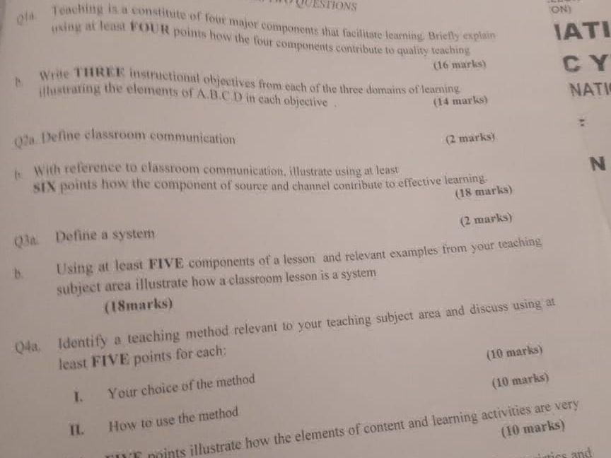 Q1a. Teaching is a constitute of four major | StudyX