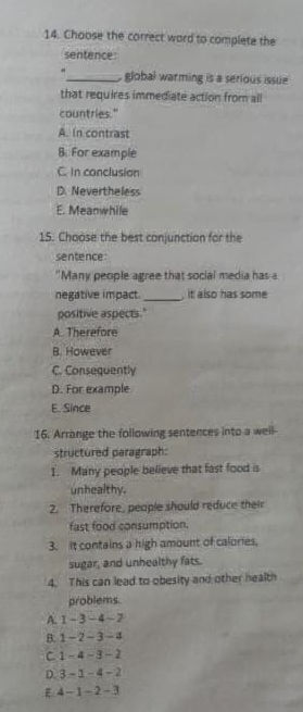 14. Choose the correct word to complete the | StudyX