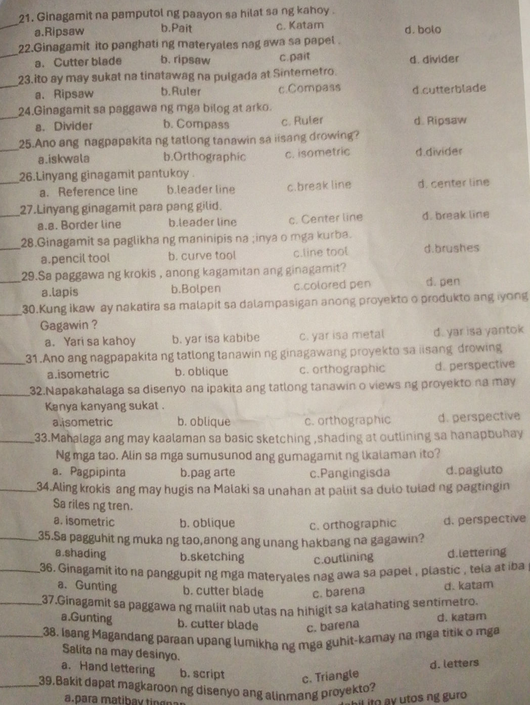 21. Ginagamit na pamputol ng paayon sa hilat | StudyX
