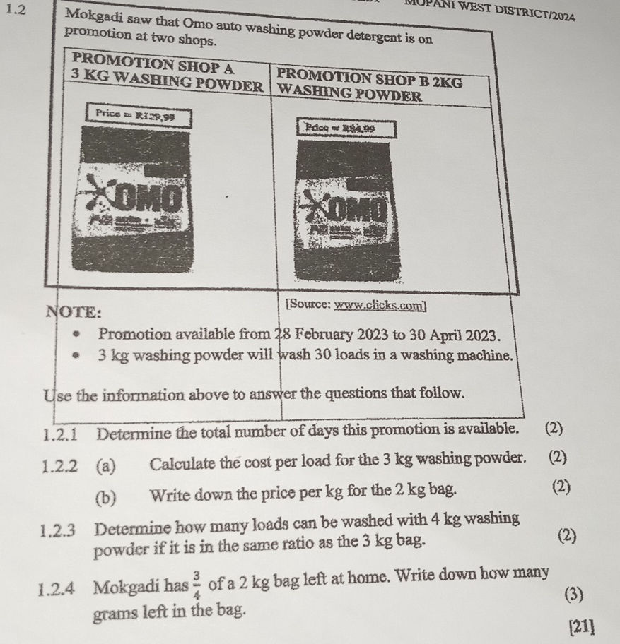 Mokgadi saw that Omo auto washing powder | StudyX