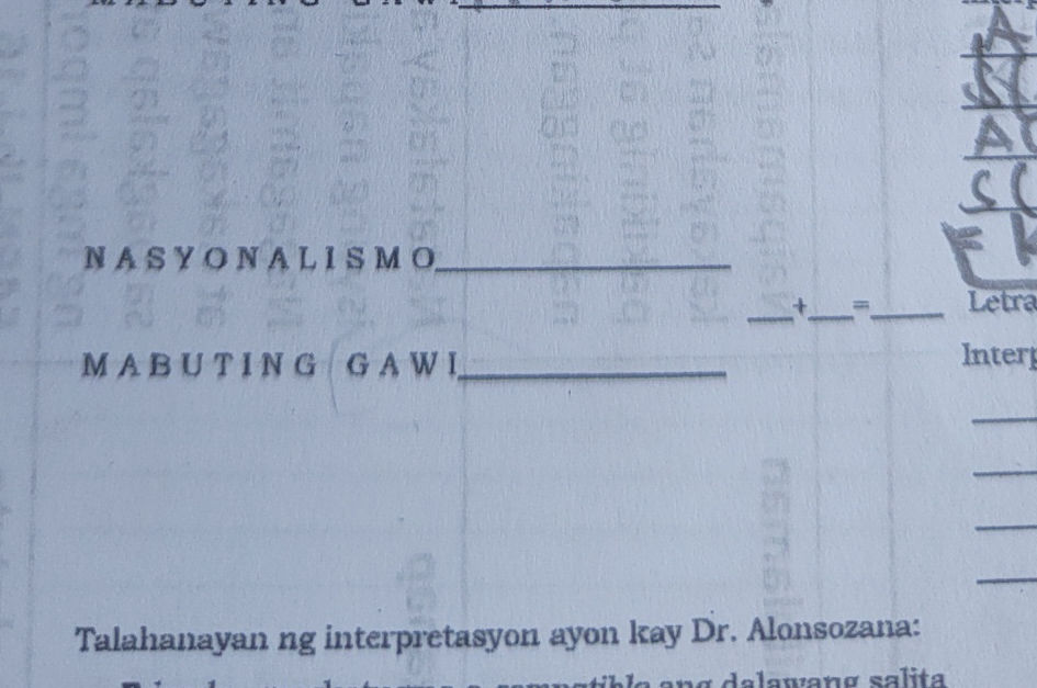 NASYONALISMO MABUTING GAWI + = Letra | StudyX