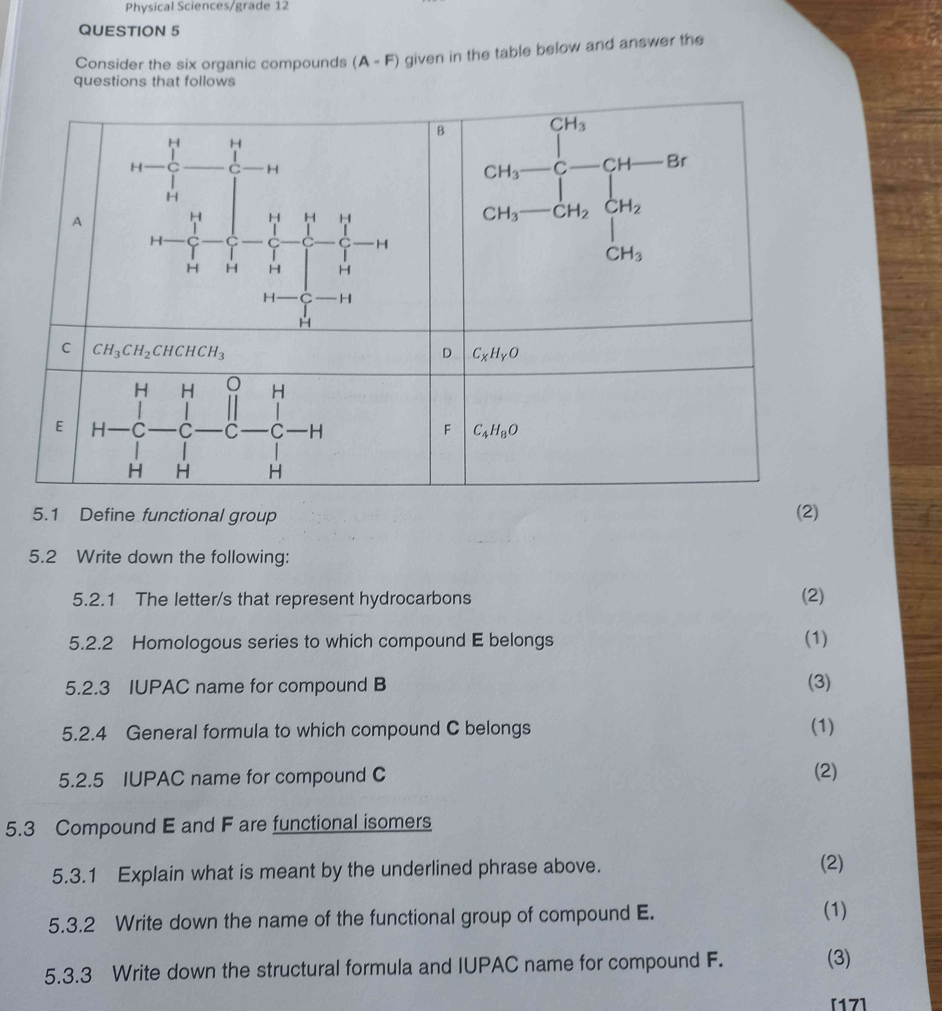 Consider the six organic compounds (A - F) | StudyX