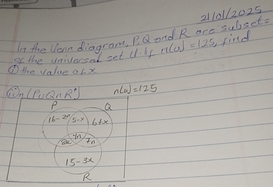 In the Venn diagram, P, Q and R are subsets | StudyX