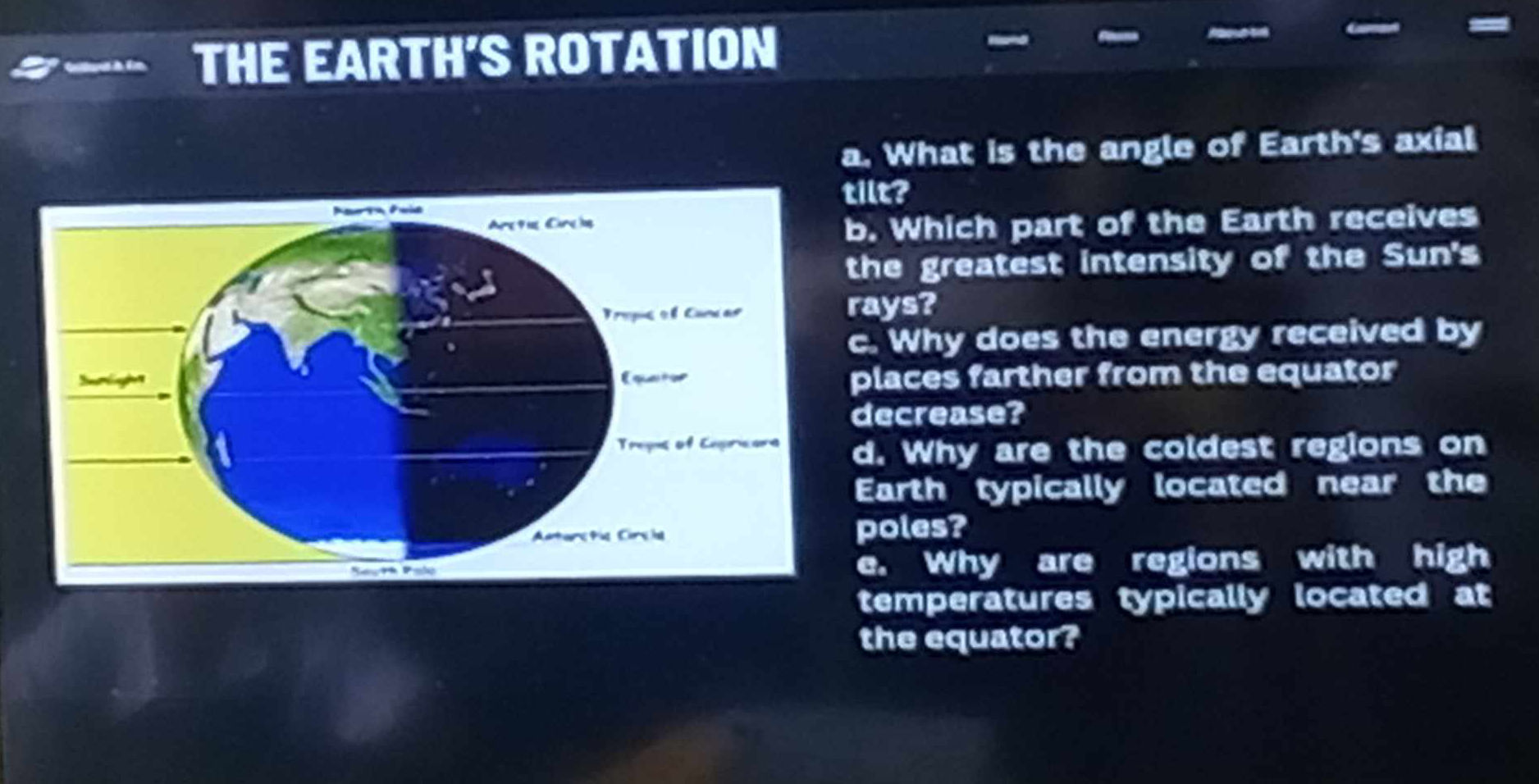a. What is the angle of Earth's axial tilt?