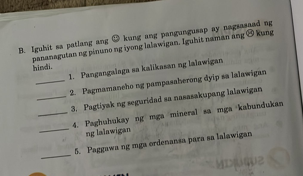 B. Iguhit sa patlang ang 😃 kung ang | StudyX