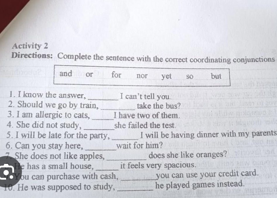 Activity 2 Directions: Complete the sentence | StudyX