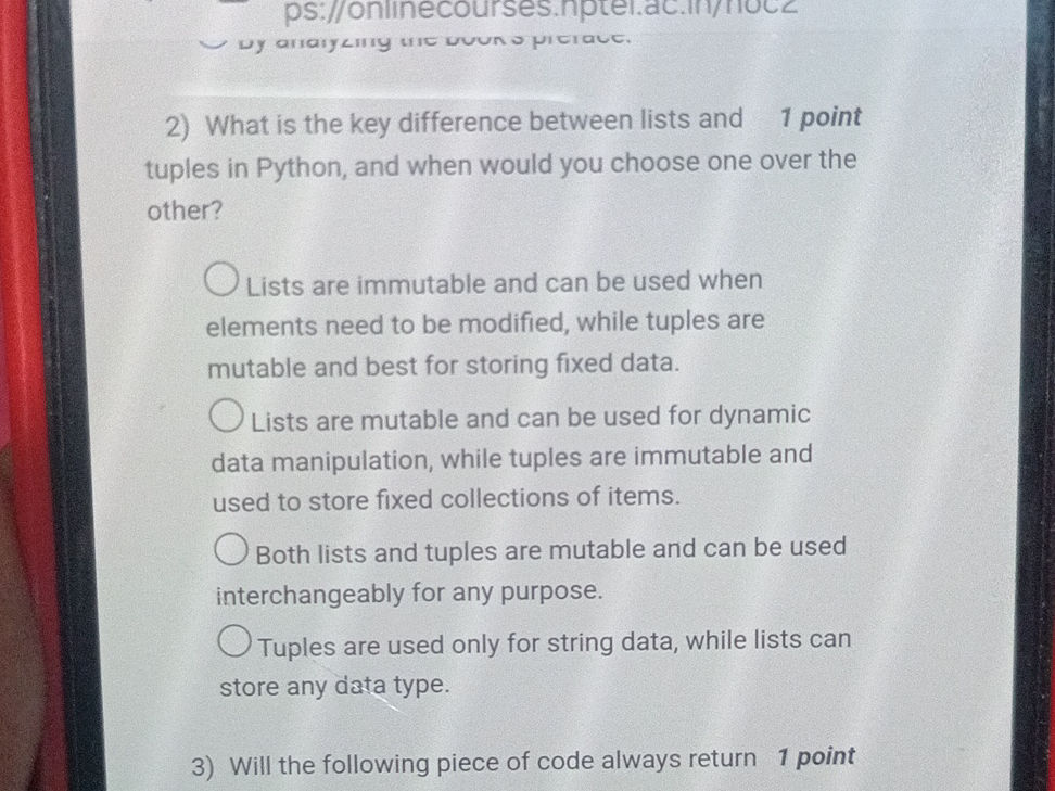 2) What is the key difference between lists | StudyX
