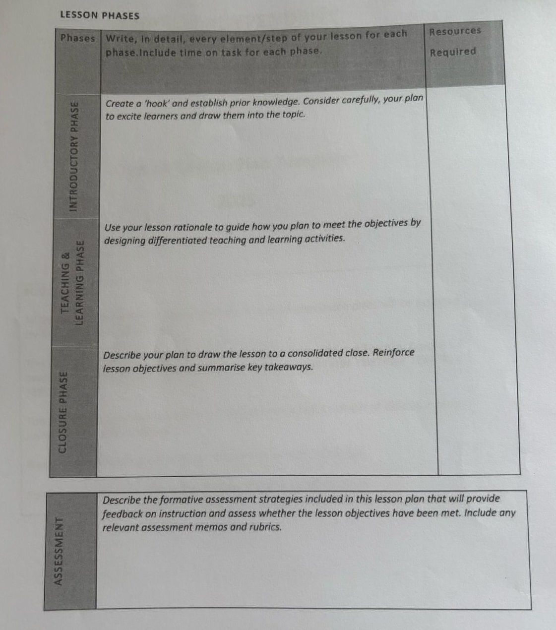 LESSON PHASES | Phases | Write, in detail, | StudyX