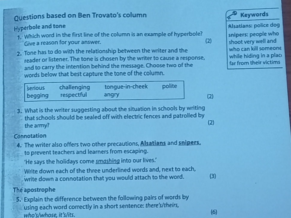 Questions based on Ben Trovato's column | StudyX