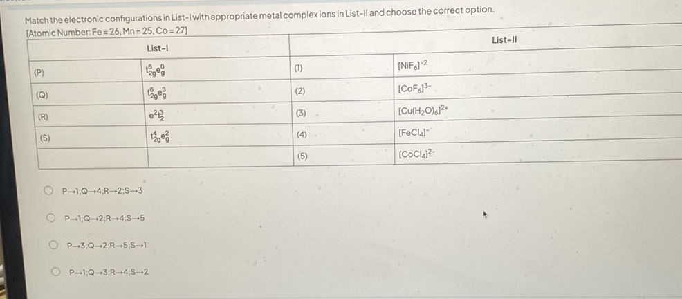Match the electronic configurations in | StudyX