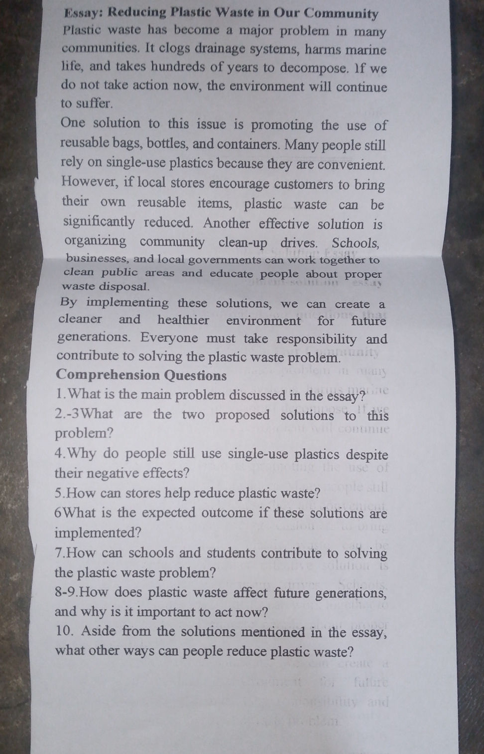 Essay: Reducing Plastic Waste in Our | StudyX