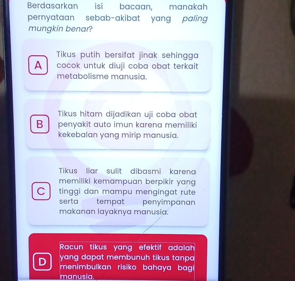 Berdasarkan isi bacaan, manakah pernyataan | StudyX