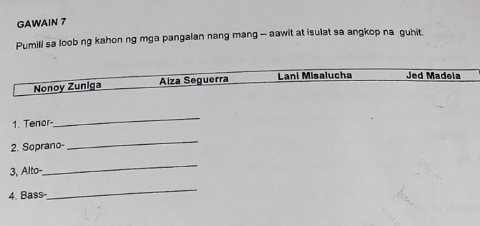 GAWAIN 7 Pumili sa loob ng kahon ng mga | StudyX