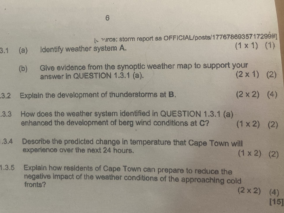 3.1 (a) Identify weather system A. (b) Give | StudyX