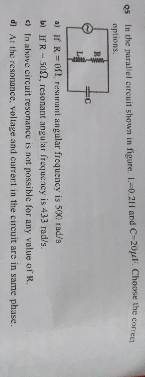 Q5 In the parallel circuit shown in figure. | StudyX