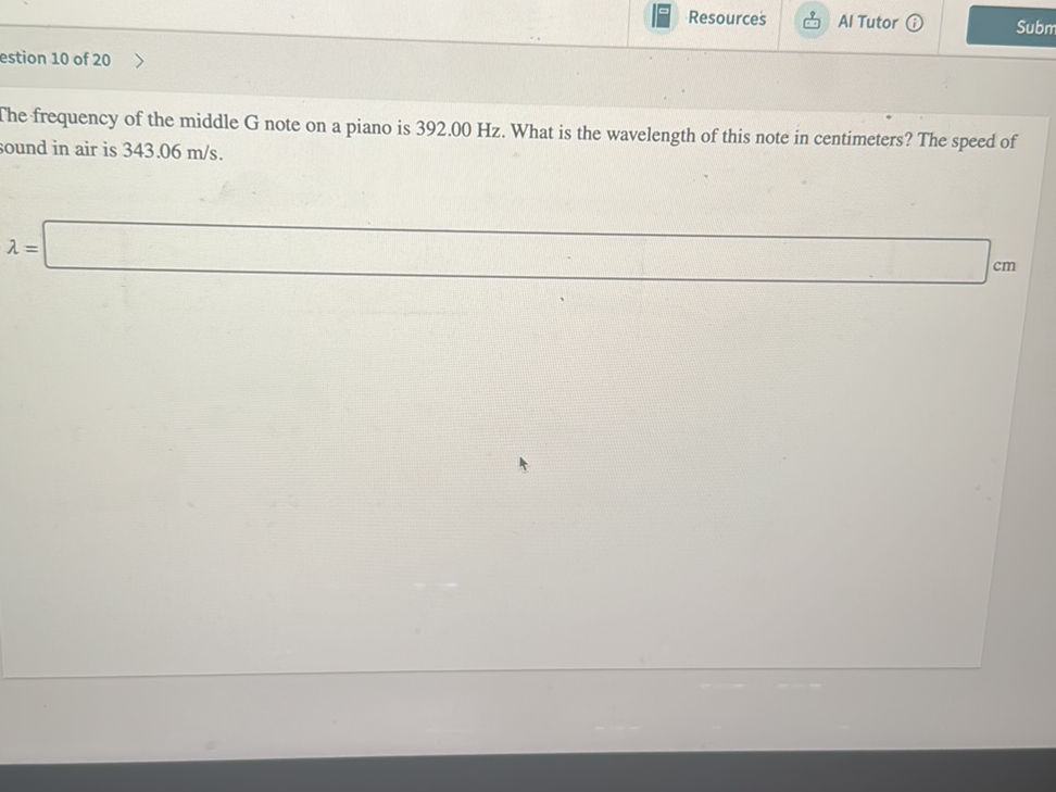 The frequency of the middle G note on a | StudyX