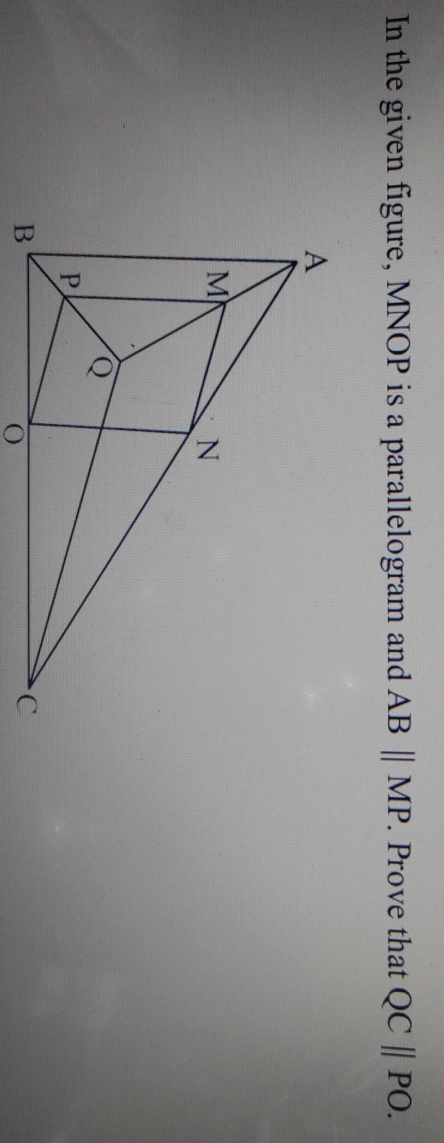In the given figure, MNOP is a parallelogram