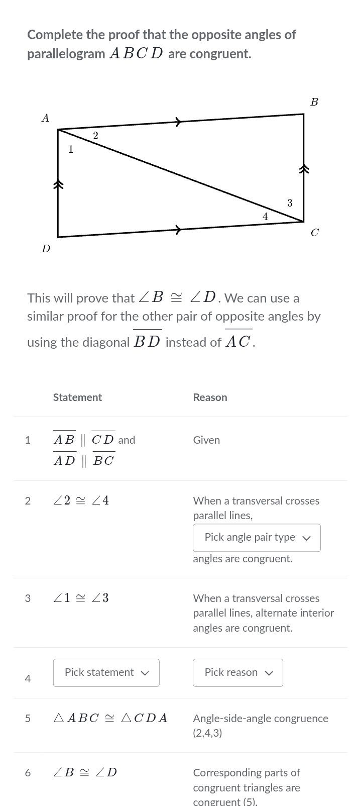 Complete the proof that the opposite angles | StudyX