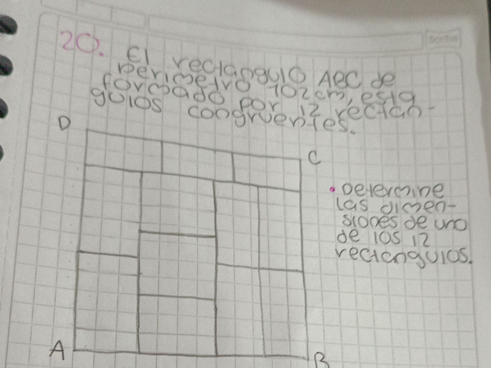 El rectangulo ABC de perimetro 102cm, esta