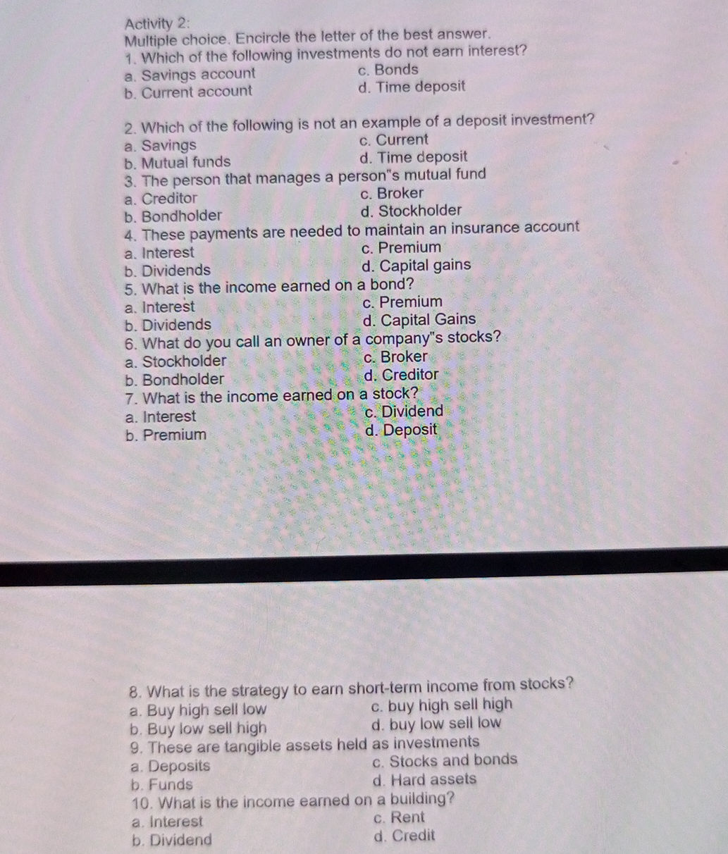 Activity 2: Multiple choice. Encircle the | StudyX