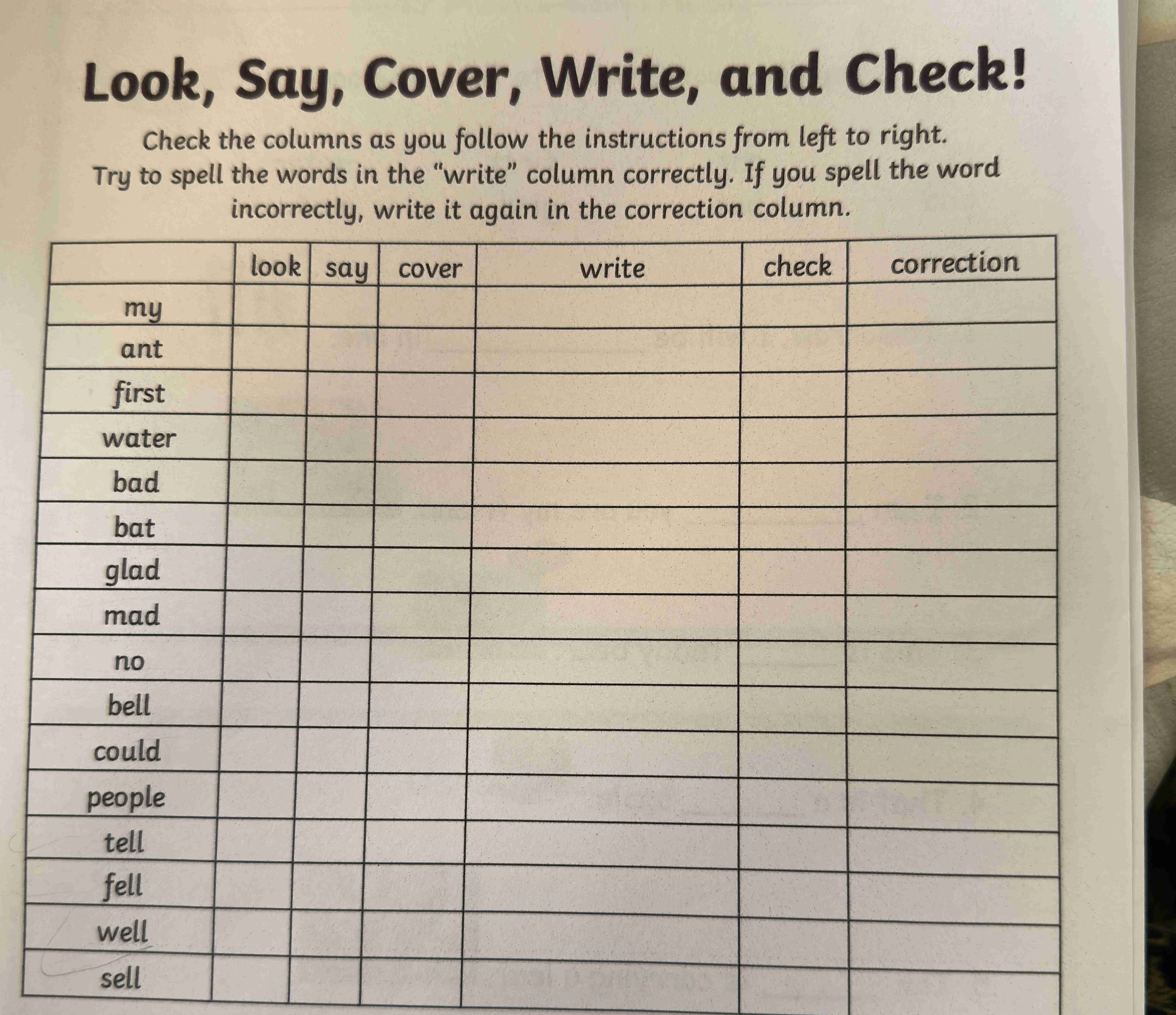 Look, Say, Cover, Write, and Check! Check | StudyX