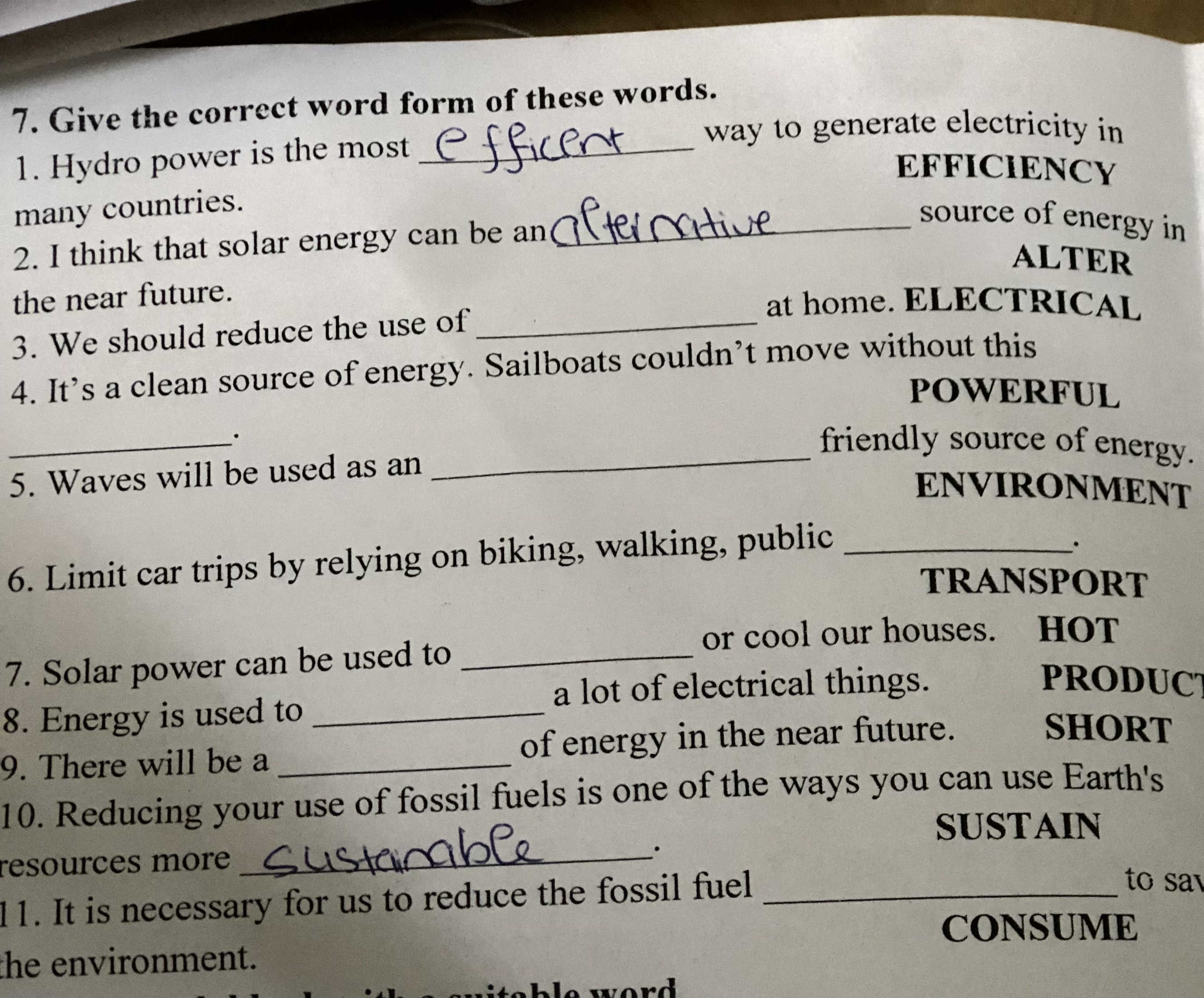 7. Give the correct word form of these | StudyX