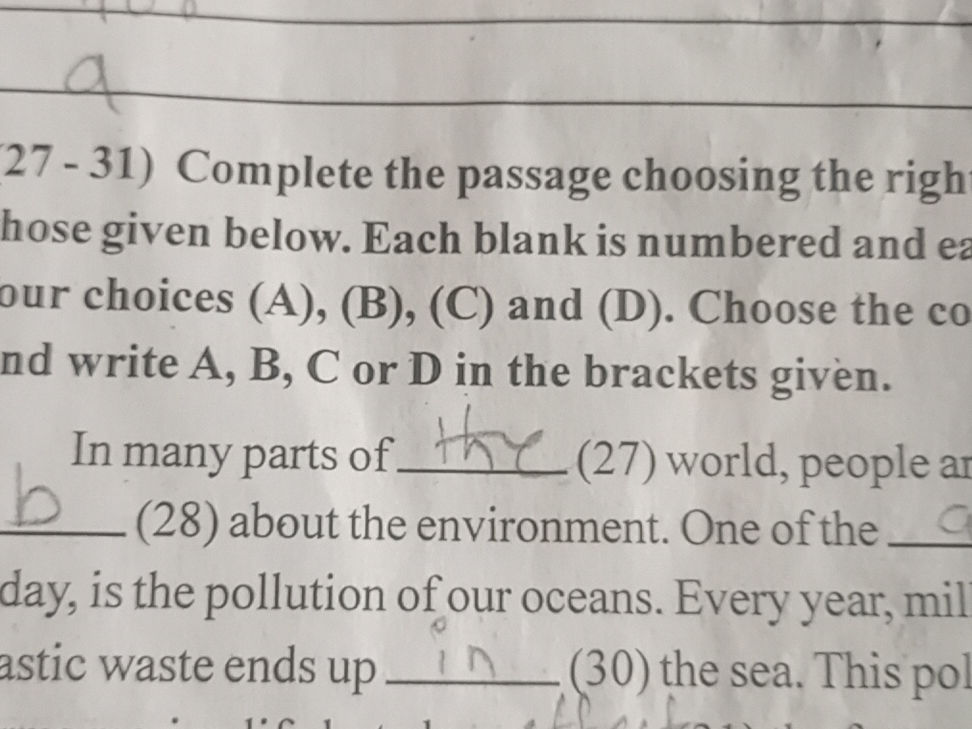 (27-31) Complete the passage choosing the | StudyX