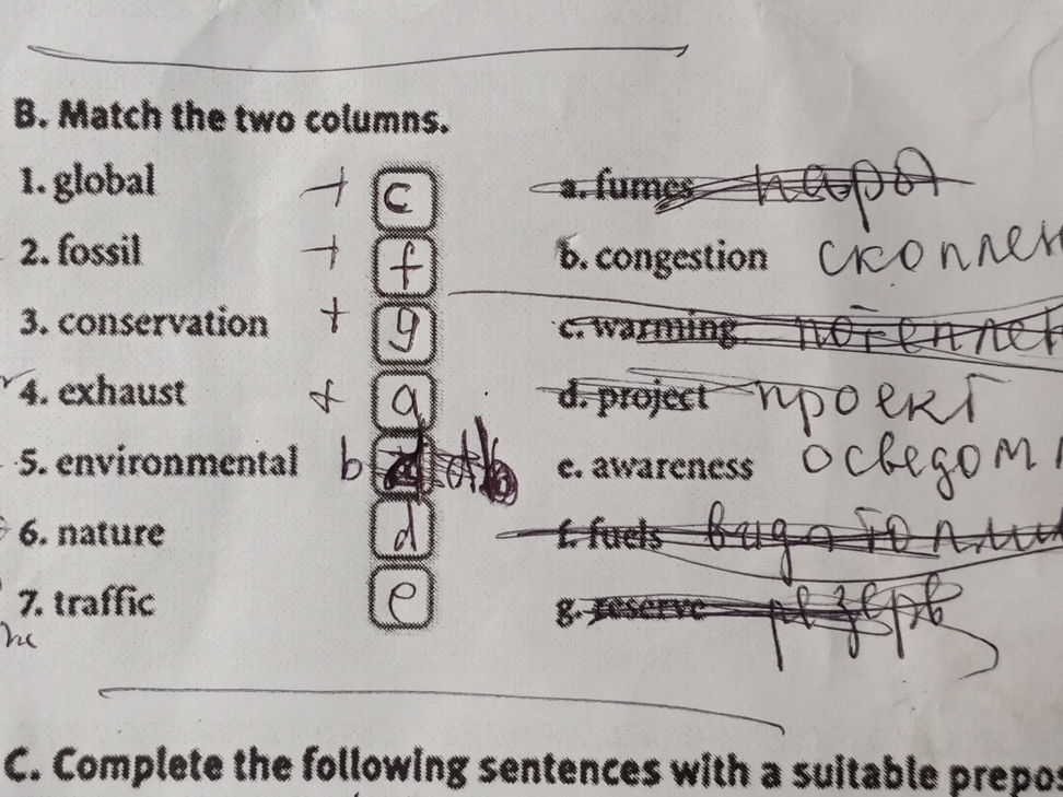 B. Match the two columns. 1. global 2. | StudyX