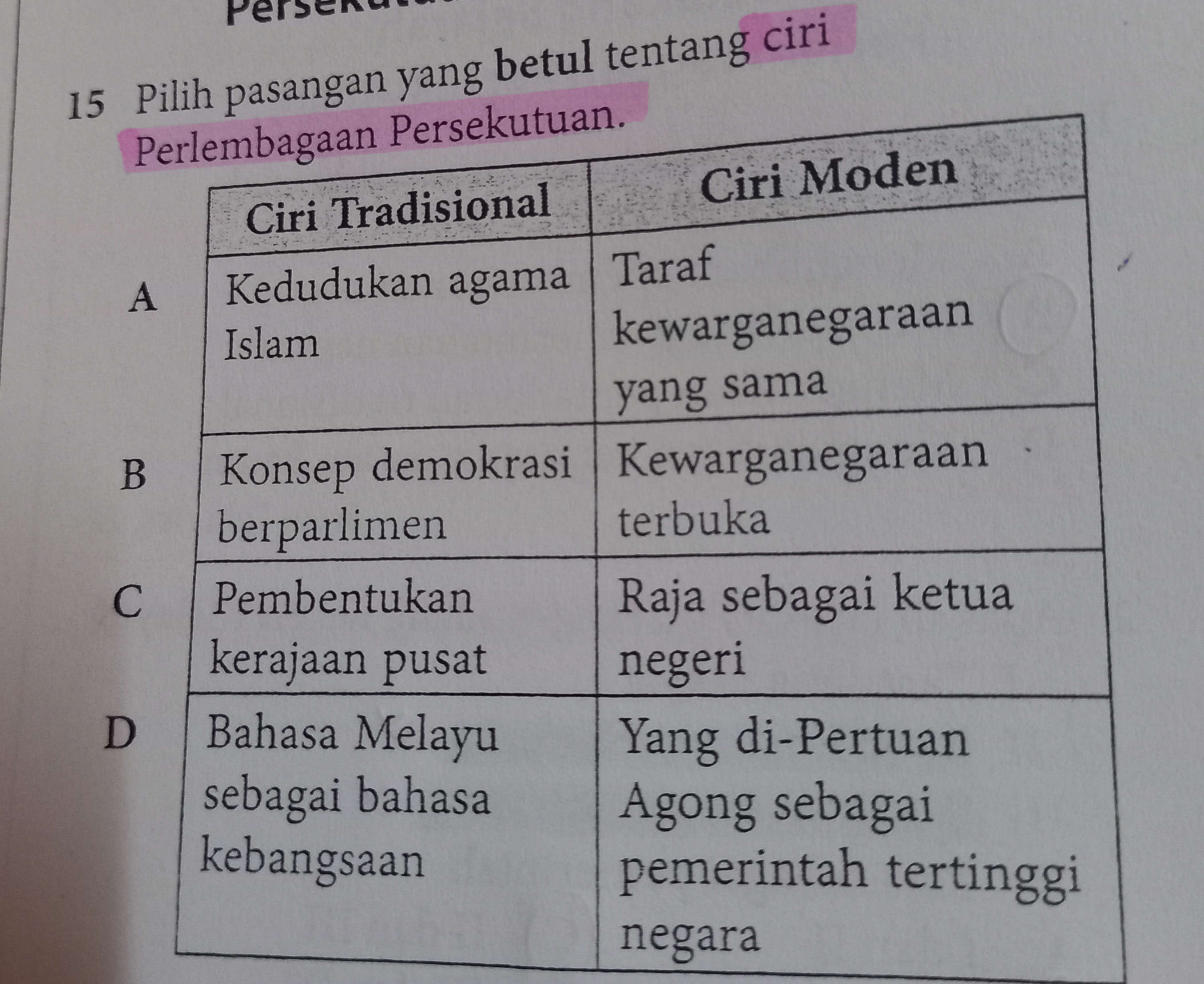 15 Pilih pasangan yang betul tentang ciri | StudyX