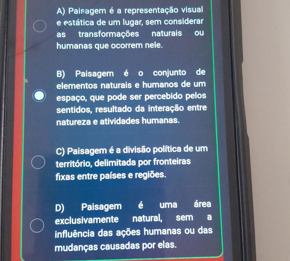 A) Paisagem é a representação visual e | StudyX