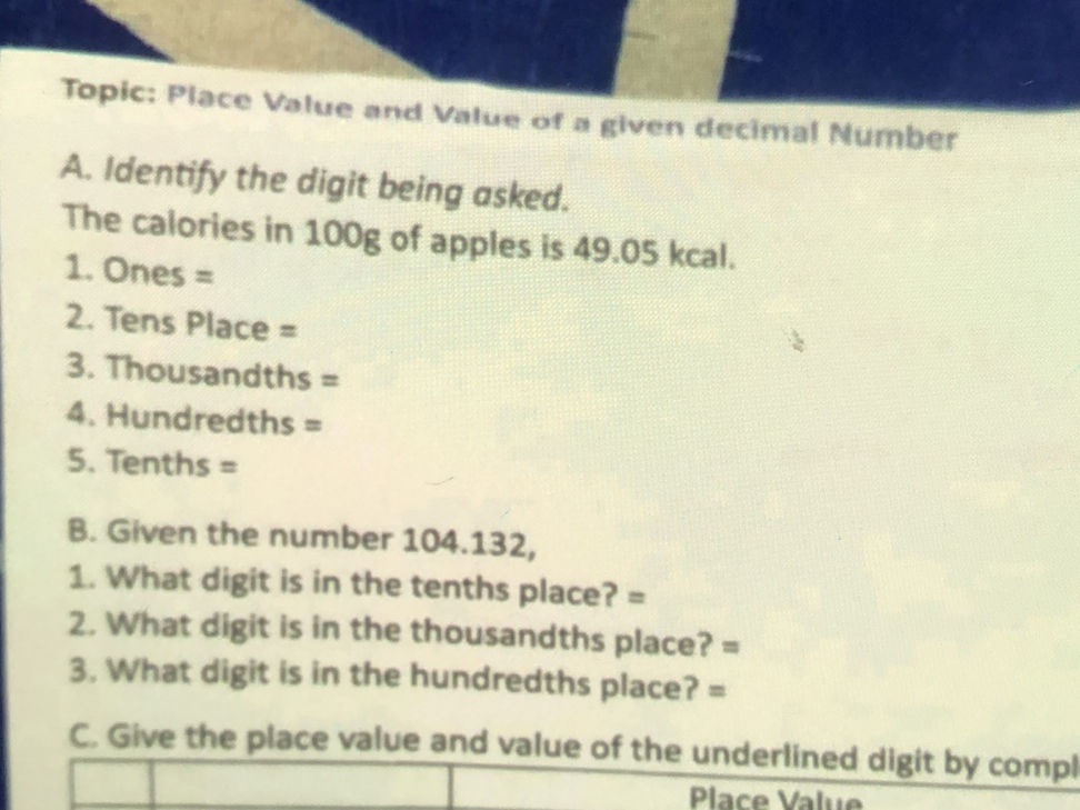 Topic: Place Value and Value of a given | StudyX